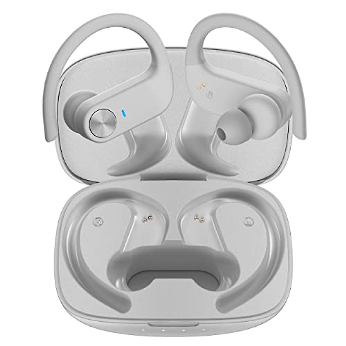 BEBEN Wireless Earbuds, 36H Playtime Bluetooth Headphones with Mics and Charging Case for iPhone Android, Waterproof Running Headphones for Gym Workout, Hi-Fi Sound Over Ear Buds with Earhooks - Grey