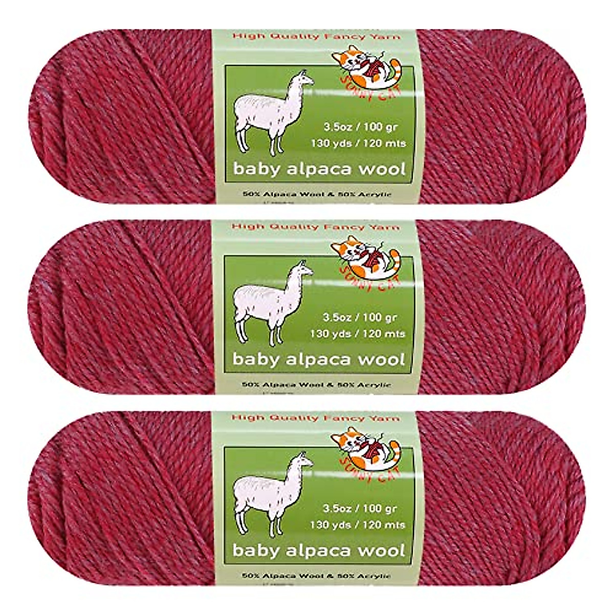 3-Pack Baby Alpaca Yarn Wool Blend Crochet and Knitting Worsted Weight Sunny Cat Premium Brand (Neon Purple)