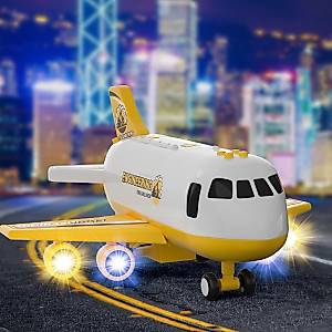 UNIH Toddler Airplane for 2 3 4 5 Year Old Boys & Girls, Kids Toys Plane with Lights and Sounds, Transport Cargo Airplane with 4 Construction Cars