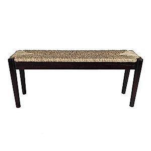 Unknown1 Indoor/Outdoor Seagrass Bench Black Finish Frame Solid Acacia Rubberwood