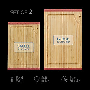All-Solution Wood Cutting Board,Set of 2 Bamboo Chopping Board with Juice Grooves,Reversible Nonslip Silicone Edges-5 Yr Warranty