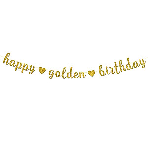 Maicaiffe Happy Golden Birthday Banner - Golden Birthday Party Decor - Stay Golden - Happy Birthday Party Decorations, Gold Glitter