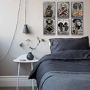 9 Piece African American Wall Art Black King and Queen Room Wall Decor Black People Man Woman Girl Couple Canvas Posters Prints Pictures Paintings for Living Room Bedroom Bathroom Home Decorations