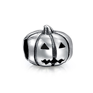 Spooky Halloween Jack O Lantern Pumpkin Charm Bead For Women Teen Oxidized .925 Sterling Silver For European Bracelet