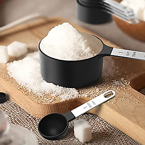TILUCK Measuring Cups & Spoons Set, Stackable Cups and Spoons, Nesting Measure Cups with Stainless Steel Handle, Kitchen Gadgets for Cooking & Baking (5+5, black)