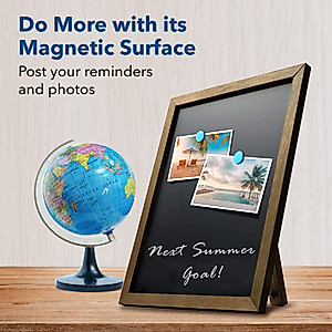 Besso Small Chalkboard Signs with Stand, 11x14 Deep Black, Slate Magnetic Chalk-Board, Non-Porous Surface with Rustic Pine Wood Frame - Tabletop Sign (Brown)