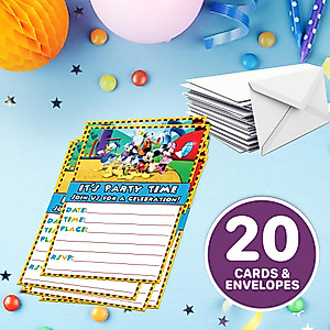 Set of 20 Mick Mous-Themed Happy Birthday Invitation Cards & Envelopes - Lightweight (240g), Postcard Style Invites for the Perfect Party Pack