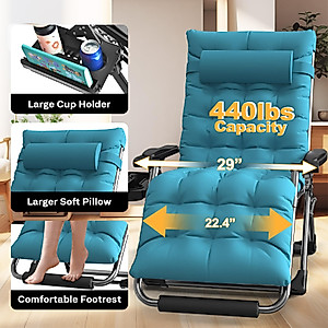 Slendor Oversized Zero Gravity Chairs XL, 29IN Padded Anti Gravity Chair, Zero Gravity Lounge Chair, Folding Reclining Patio Chair w/Aluminum Alloy Lock, Headrest, Cup Holder, Light Blue