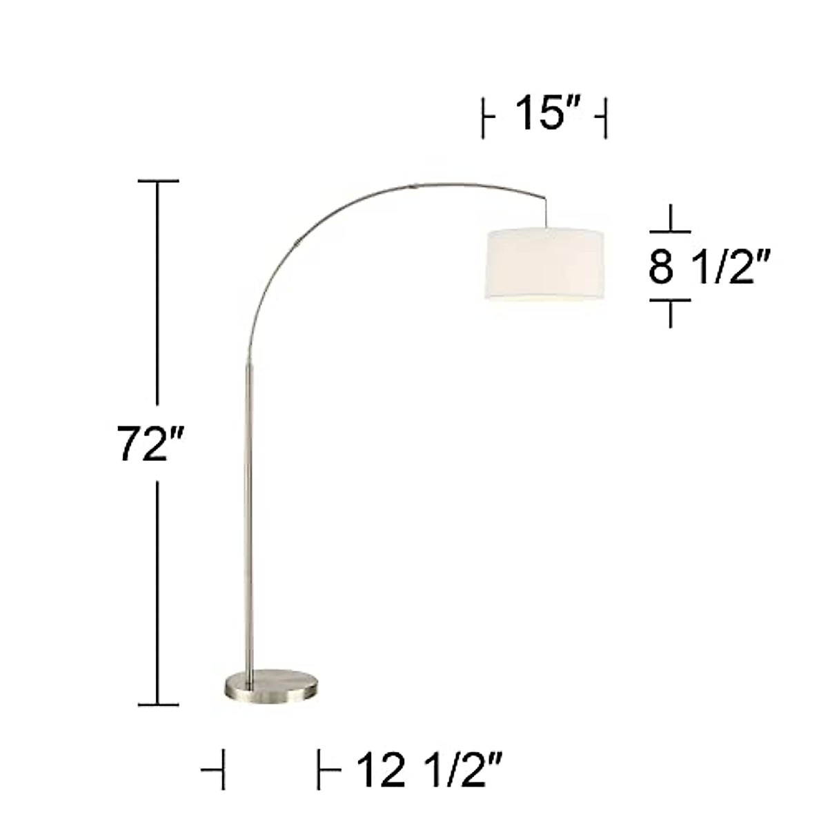 360 Lighting Cora Modern Arched Task Floor Lamp Standing 72" Tall Brushed Nickel Silver Off White Linen Fabric Drum Shade for Living Room Reading House Bedroom Home Decor