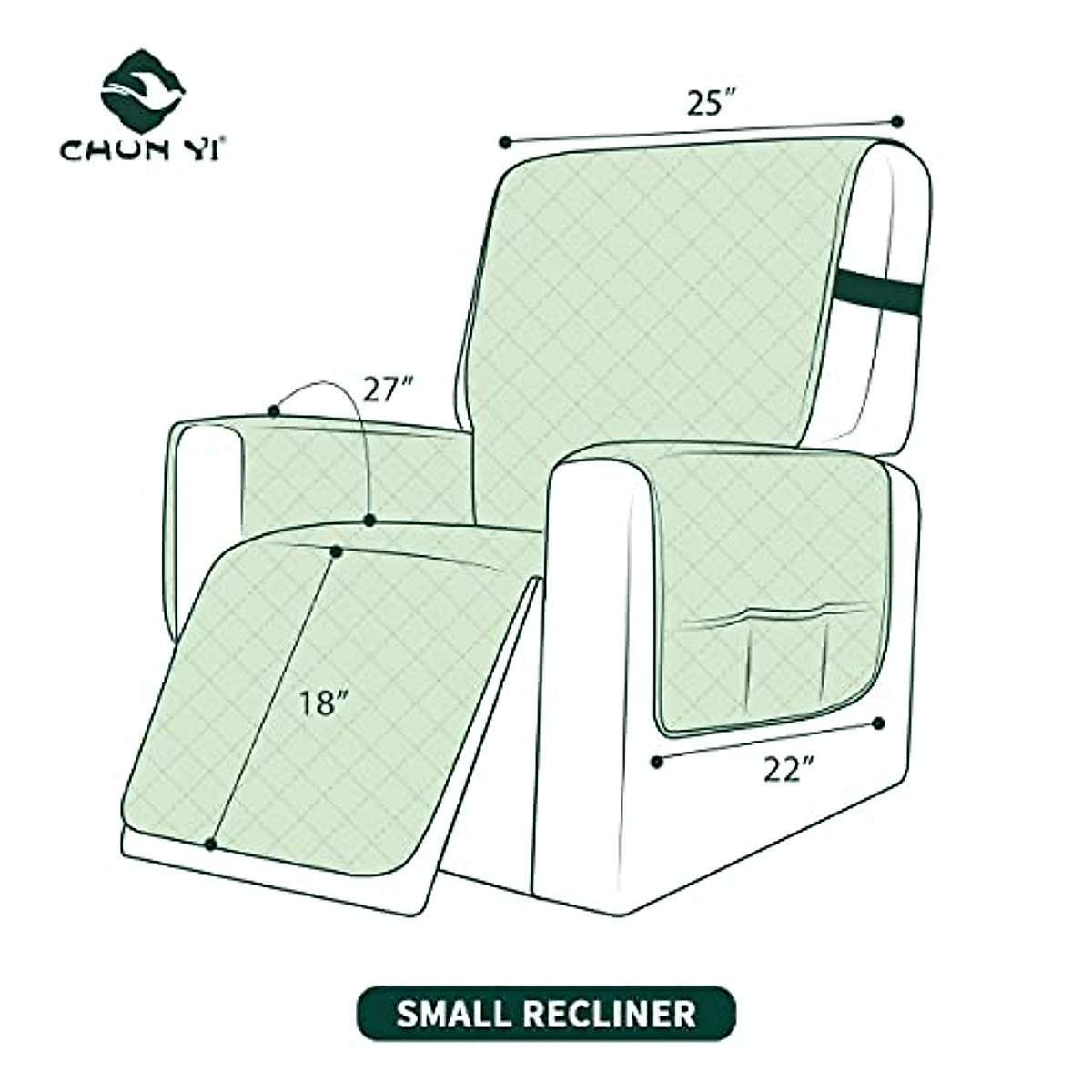 CHUN YI Recliner Chair Cover Reversible Small Recliner Slipcover for Dogs Seat Width to 25 Inch Washable Recliner Chair Protector with Elastic Adjustable Strap for Kids and Pets (Small, Grey)