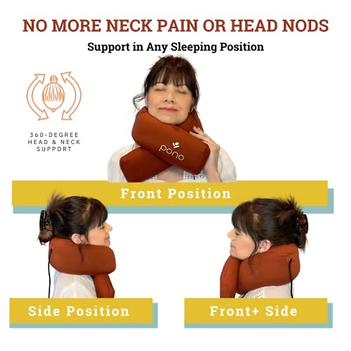 Pono Neck Cradle Travel Pillow: Memory Foam, Ergonomic 360° Adjustable Support, Prevents Neck Pain/Head Nods. Infinity Shape Fits All Adults. Compact, Foldable Design for Easy Portability