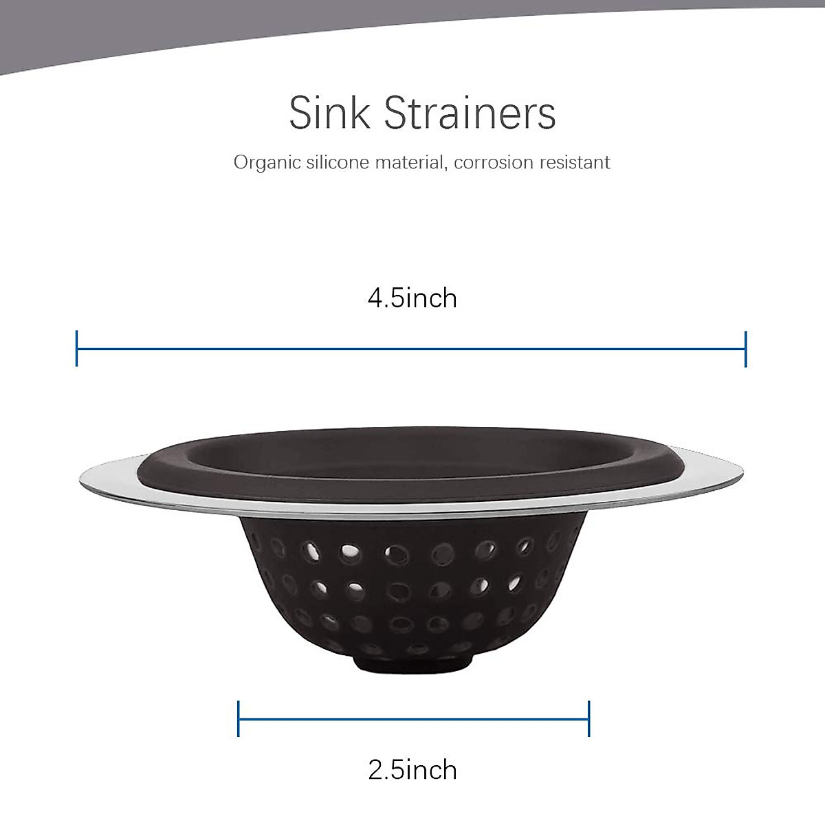 MW-NIHOLA 2PCS Sink Strainers,Flexible Silicone and Stainless Steel Kitchen Sink Drainer Baskets，Large Wide Rim 4.5 inch Diameter,Rust Free,Prevent Food Residues from Clogging