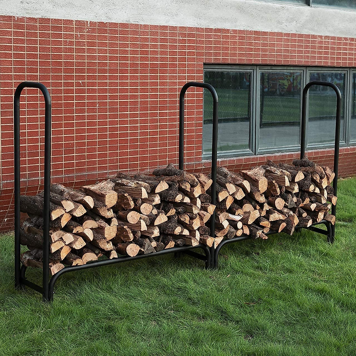 GASPRO 2 Pieces Firewood Accessories - 8FT Firewood Log Rack with Cover and 40 x 18inch Canvas Wood Carrying Bag