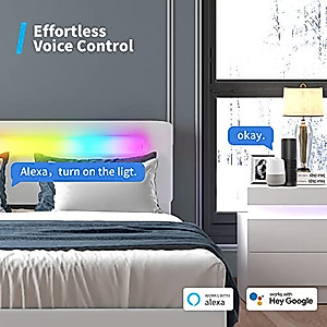 Mjkone LED Bed Frame King Size with Adjustable LED Lights Headboard Upholstered Platform Bed with 4 Storage Drawers, Smart Bed Compatible with Alexa&Google, No Box Spring Needed, Easy Assembly,White