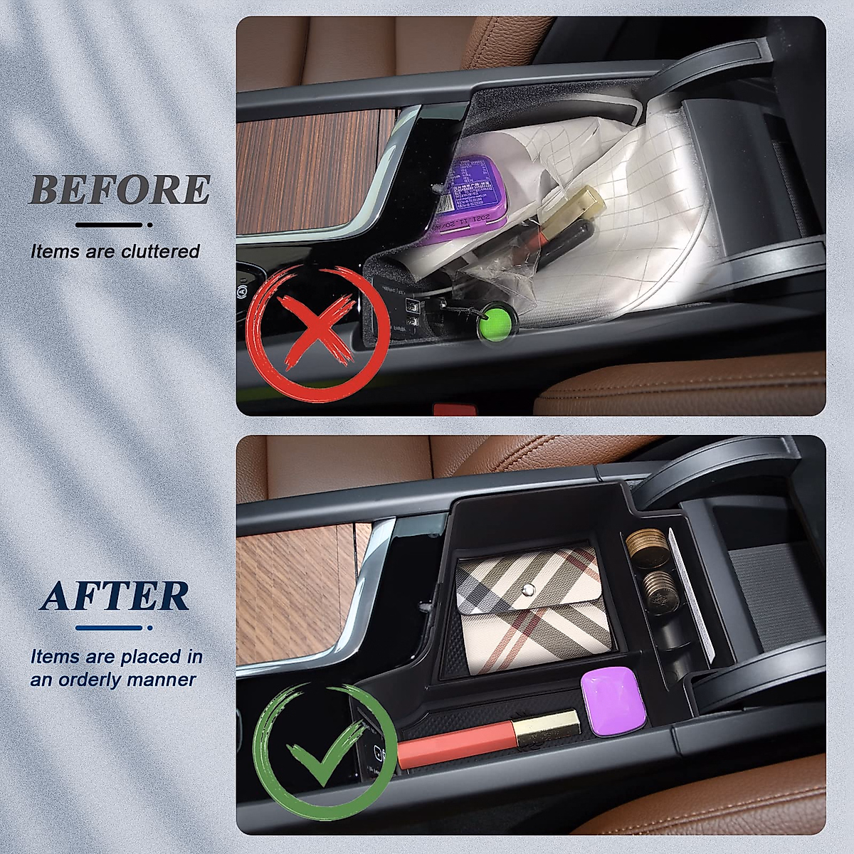 BIBIBO 2023 2024 XC60 XC90 S90 V90 Center Console Organizer for 2018-2023 2024 Volvo XC60 V60 S60 S90 V90 XC90 Insert Armrest Storage Box Tray,2022 XC60 Accessories Glove Pallet Organizer (Black-Trim)