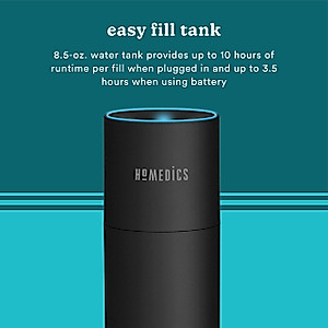 Homedics Portable Humidifier - Small Air Humidifiers for Bedroom, Plants, Office, Travel - Cool Mist Humidifiers, Color-Changing Accent Light, 2 Mist Settings, Black