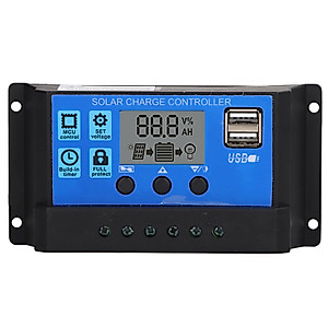 Solar Controller, Solar Battery Regulator 50V Maximum PV Voltage LCD Display PWM Control for Home