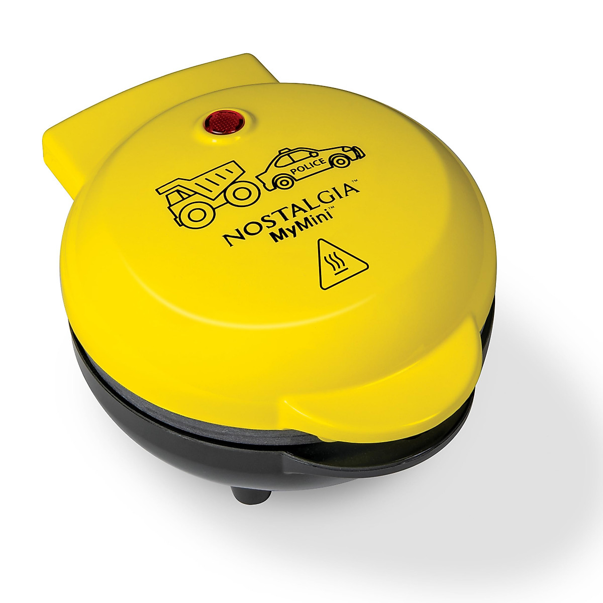 Nostalgia MyMini Cars and Trucks Shape Electric Waffle Maker, 5-Inch Non-Stick Griddle for Waffles, Hash Browns, Eggs, and More, Yellow