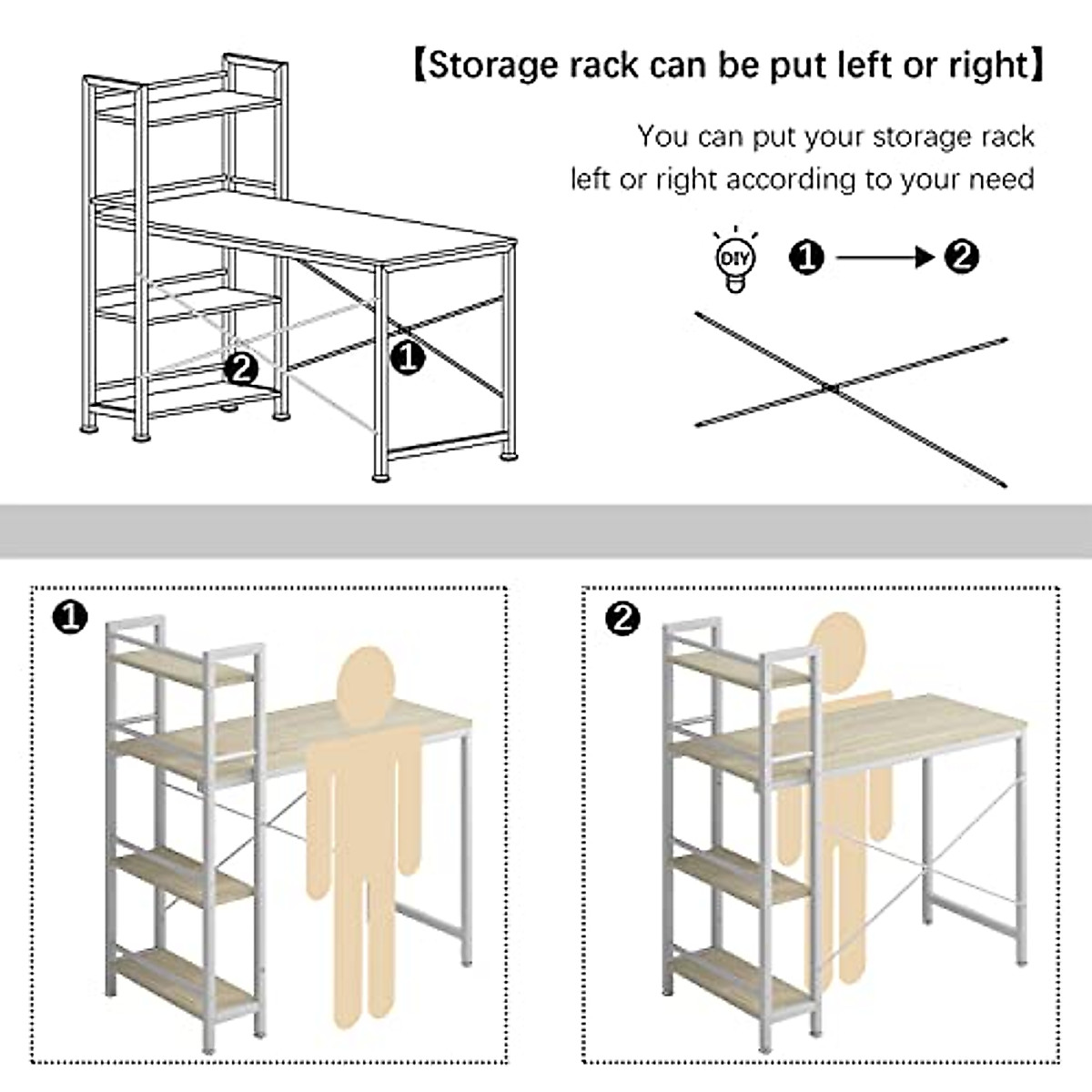 4NM 35" Small Computer Desk with 4-Tier Bookshelf, Home Office Desk Writing Workstation Study Table Multipurpose for Small Space Work - Natural and White