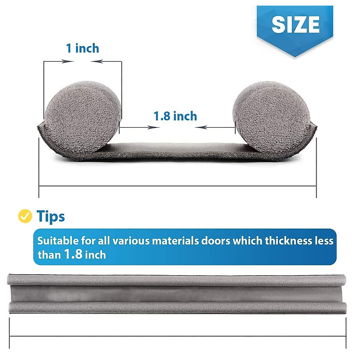 Under Door Draft Stopper 37 Inch Cuttable and Washable,Twin Door Draft Stopper,Energy Saving Door Weather Stripping Reduce Noise Window Breeze Blocker Adjustable Door Sweeps, Gray