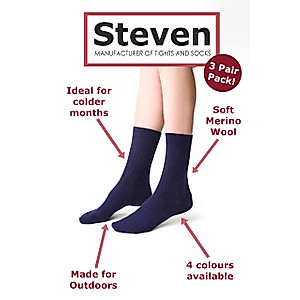 3 Pairs Womens Merino Wool Socks | Steven | Ladies Lightweight Warm Boot Socks (4-6, Dark Grey)