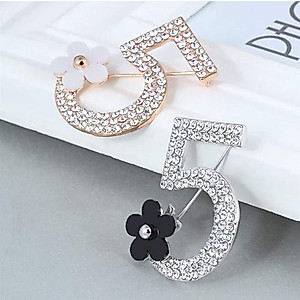 Comelyjewel Brooch Pin Number Five Pin Brooch Corsage Scarf pin Rhinestones Breastpin for Wedding/Banquet/Bouquet Golden