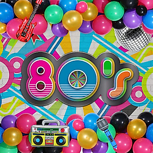 90s 80s Theme Disco Party Decoration Disco Balloons Colorful Balloon Arch Garland with Inflatable Radio Guitar Microphone 4D Foil Balloons for Back to 90s Birthday Supply
