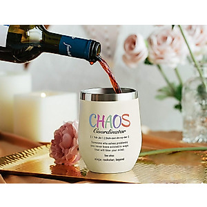 Thank You Gifts for Women, Chaos Coordinator Tumbler, Boss Lady Gifts for Women, Coworker, Mom, Manager, Teacher, Nurse, Birthday, Administrative Professional Day Gifts, 12oz Wine Tumbler, White