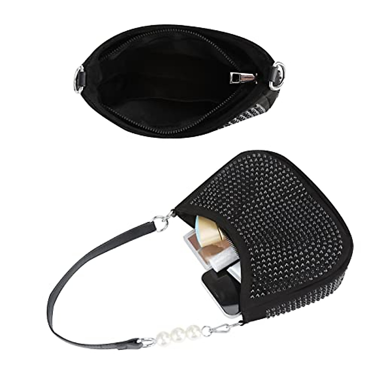 Evevictor Clutch Purse for Women, Bling Crossbody Handbag, Rhinestone Money Hand Bag (Black)