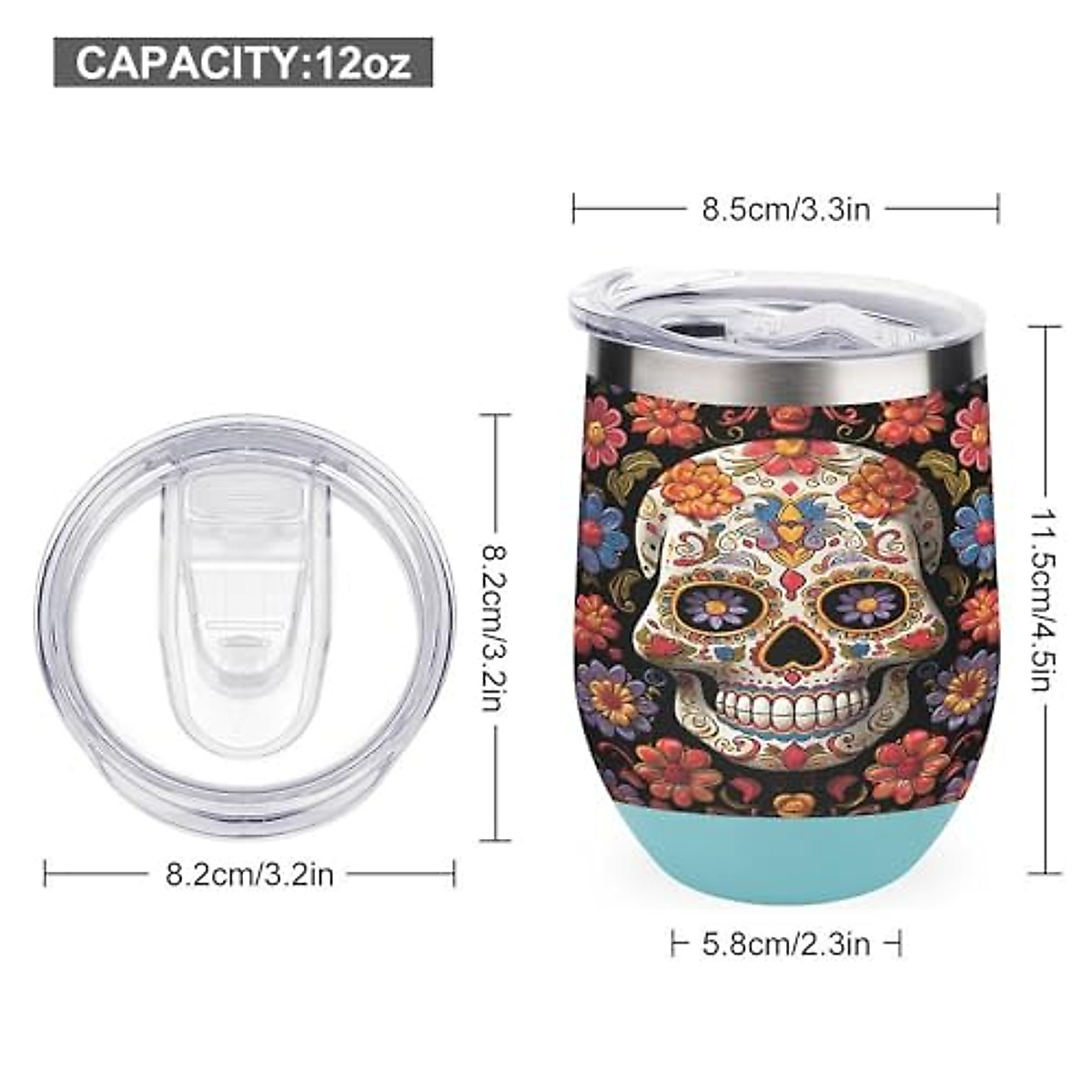 WYUSPGK 304 Stainless Steel Insulated Cup, Sugar Skulls Print Smooth Rim, Durable & Reusable - Perfect for Office, Home, And Travel