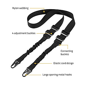 CVLIFE Two Points Sling with Length Adjuster Traditional Sling with Metal Hook for Outdoors Black