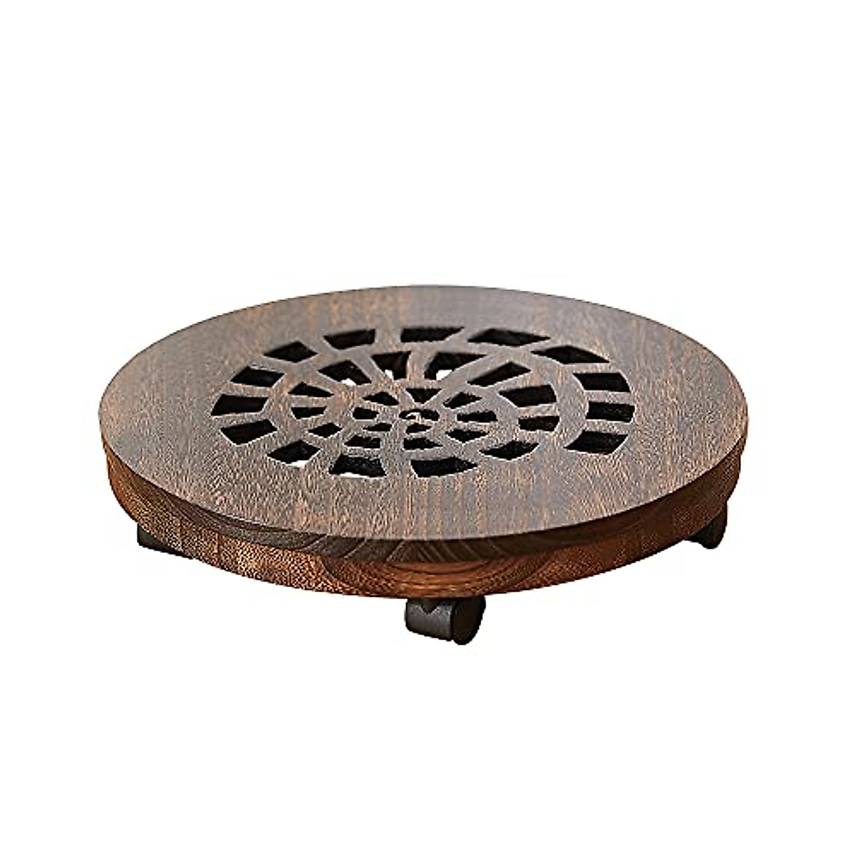 SINOBEST Wood Plant Caddy, Heavy Duty Rolling Planter Dolly with Rotating Casters, Movable Flower Pot Stand, Round Plant Rack with Wheels (10 Inch)