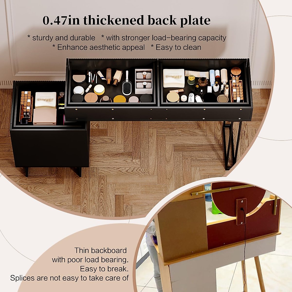 Ieejdn Makeup Vanity Desk with Cloud Lighted Mirror with Power Outlet and LED Strip, 3 Color Lighting Modes with Adjustable Brightness, 5 Large Drawer Vanity Table,for Bedroom, Grey