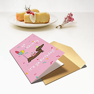 Chenive Funny Sausage Dog Birthday Card, Dachshund Happy Birthday Card, Humorous Bday Greeting Card, Go Shorty It’s Ya Birthday