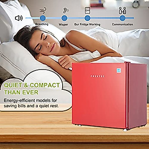 Frestec 1.6 Cu' Mini Refrigerator, Small Refrigerator, Mini Fridge with Freezer, Compact Refrigerator, Red (FR 160 RED)