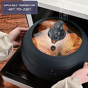 Microwave Splatter Cover Vented Glass Cover Splatter Guard Lid with Collapsible Silicone for Food as Pot Cover Plate Cover 10.5 inch for 6 7 8 9 10 inch Plate Bowl