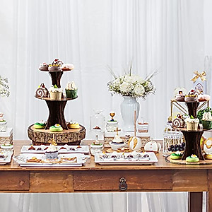 2 Pcs Wood Cupcake Stand, Woodland Baby Shower Decorations Wood Grain Birthday Party Supplies, 3 Tier Cardboard Wooden Cupcake Stand Tower Safari Rustic Jungle Cupcake Stand