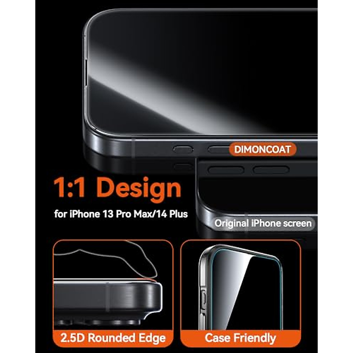 DIMONCOAT 4-PACK for iPhone 13 Pro Max/iPhone 14 Plus Screen Protector [10X Military Protection] [Easy Installation Frame] Compatible iPhone 13 Pro Max/iPhone 14 Plus 6.7'' HD 9H Tempered Glass