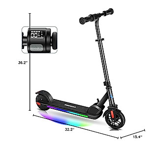 Caroma Electric Scooter for Kids Ages 8-12, 150W Foldable Kids Electric Scooter, Max 7 Miles & 10 Mph, LED Display, Colorful Lights, Adjustable Height, Lightweight Electric Scooter for Kids Teens