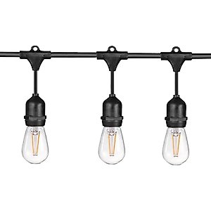 Sunlite 80572 48ft Outdoor String Lights, 1.5W Commercial Grade, Waterproof, Linkable Strands, UL Listed, 15 Hanging Sockets, Shatterproof LED Edison Bulbs Included, 2700K Warm White