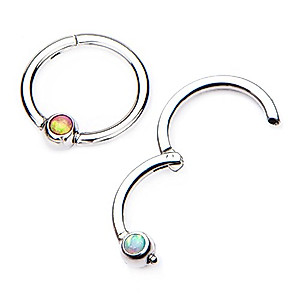 Pierced Owl 16GA Opal Centered Stainless Steel Hinged Segment Ring (5/16" - Rainbow)