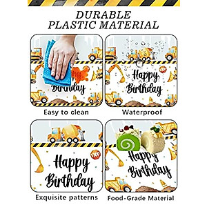 Heboland 3 Pieces Construction Birthday Party Supplies Tablecloth, Large Size 54 x 108 Inch Rectangular Truck Plastic Table Cover, Construction Table Cloths for Parties Decorations Kids Boys