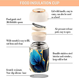 JUNZAN Abstract Waves Kids Womens Insulated Food Jar with Spoon 17oz/500ml Warm Food Container Stainless Steel Vacuum Leakproof Soup Containers for Keep Food Warm