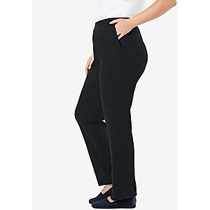 Woman Within Women's Plus Size Petite 7-Day Knit Straight Leg Pant - 2X, Black