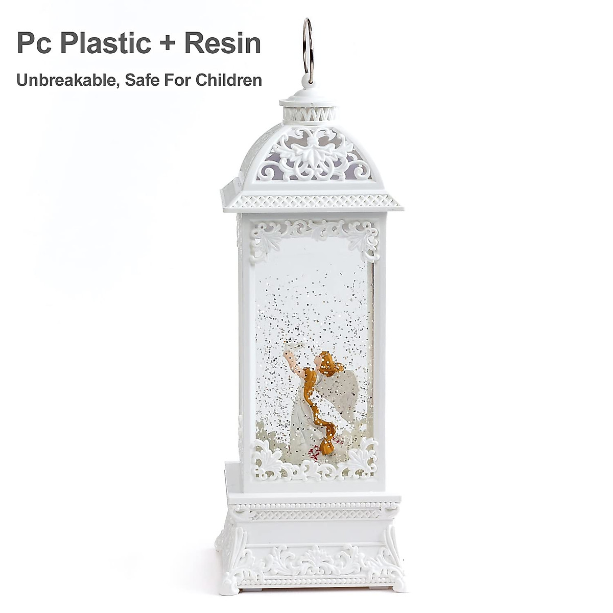 DANVON 12” White Angel with The Pearl Snow Globe Lantern Lighted Box Night Light Battery Or USB Operated Led Lighted Water Glittering Music Playing for Home Decoration