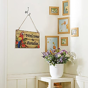 BESTOYARD Welcome to Paradise Wooden Signs Hawaiian Luau Summer Beach Party Hanging Sign Wall Sign Decoration
