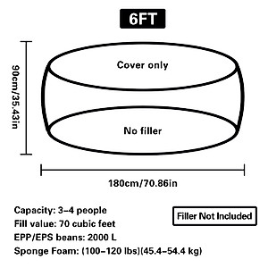 Giant Bean Bag Chair Cover for Adults (No Filler, Cover only) 6FT Comfy Dutch Velvet Big Bean Bag Cover Bean Bag Bed - Fluffy Lazy Sofa Cover Light Grey (180 * 90cm)