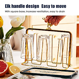 Glass Cup Drying Rack, Light Luxury Nordic Style Wine Glass Drying Rack, Elk Relief Design Coffee Cup Holder, Water Bottle Organizer, Suitable for Home, Office, Kitchen