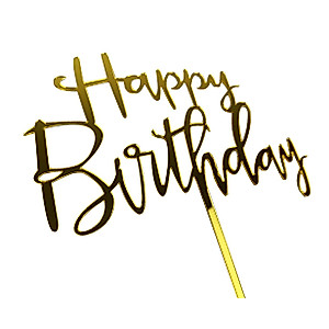 Happy Birthday Cake Toppers Gold Acrylic Durable Versatile Cake Topper, Birthday Cake for Photo Booth Props, Birthday Party Decoration Ideas