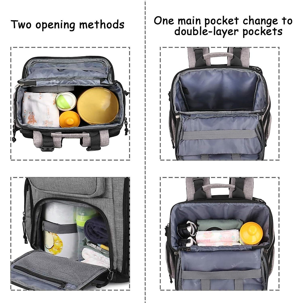 Mancro Diaper Bag Backpack, Multifunctional Travel Dad Diaper Bag with Insulated Pockets, Large Capacity Baby Diaper Backpack for Men and Women with Laptop Pocket and Stroller Straps, Grey
